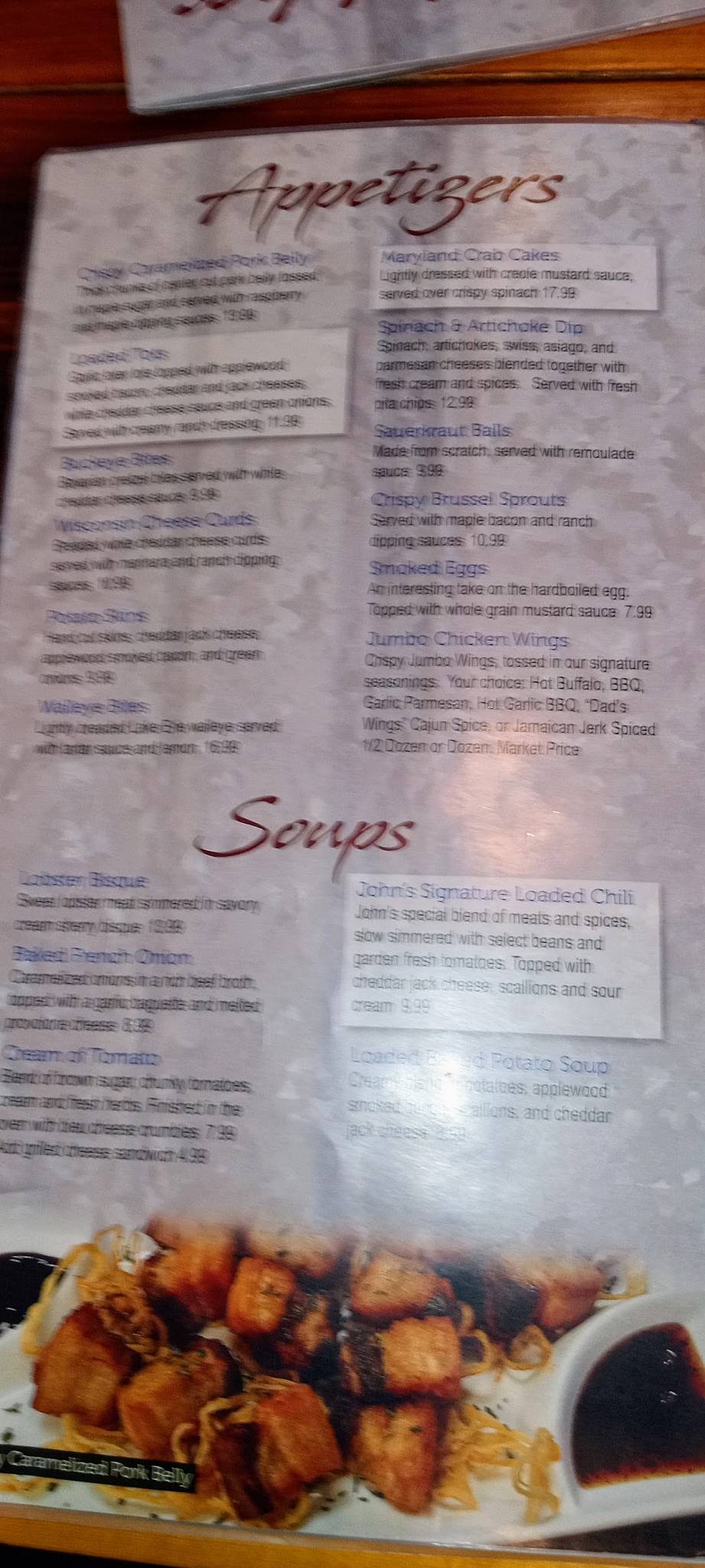 Menu at Crow's Nest restaurant, Lakeside Marblehead