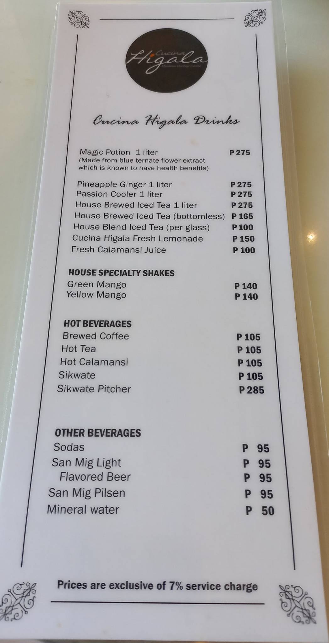 Menu at Cucina Higala restaurant, Cagayan de Oro