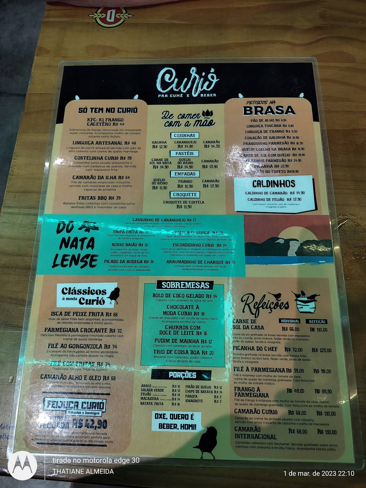 Menu em Curió - Pra Cumê e Beber pub & Bar, Natal, Av. Praia de Ponta Negra