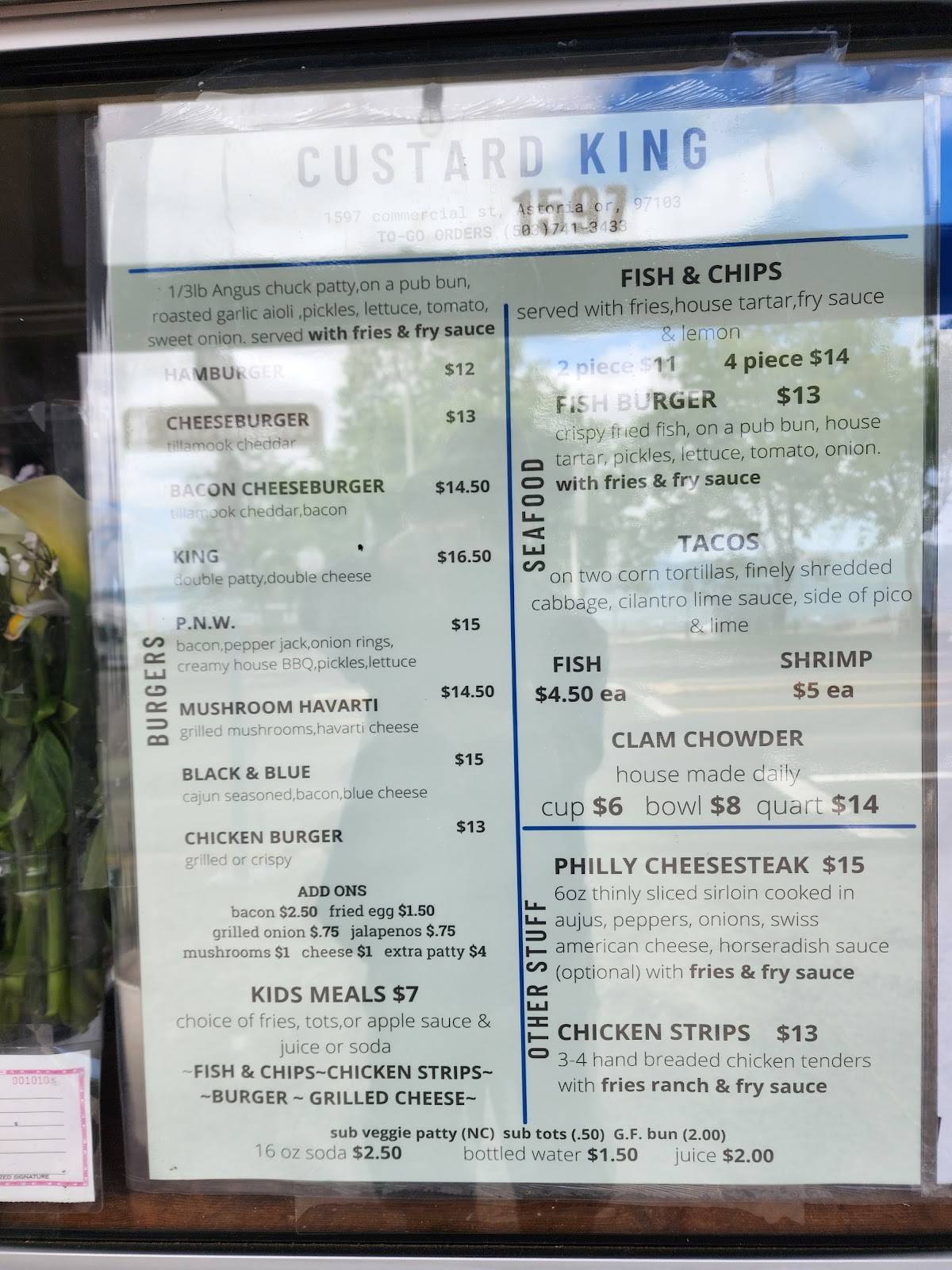 Menu at Custard King fast food, Astoria