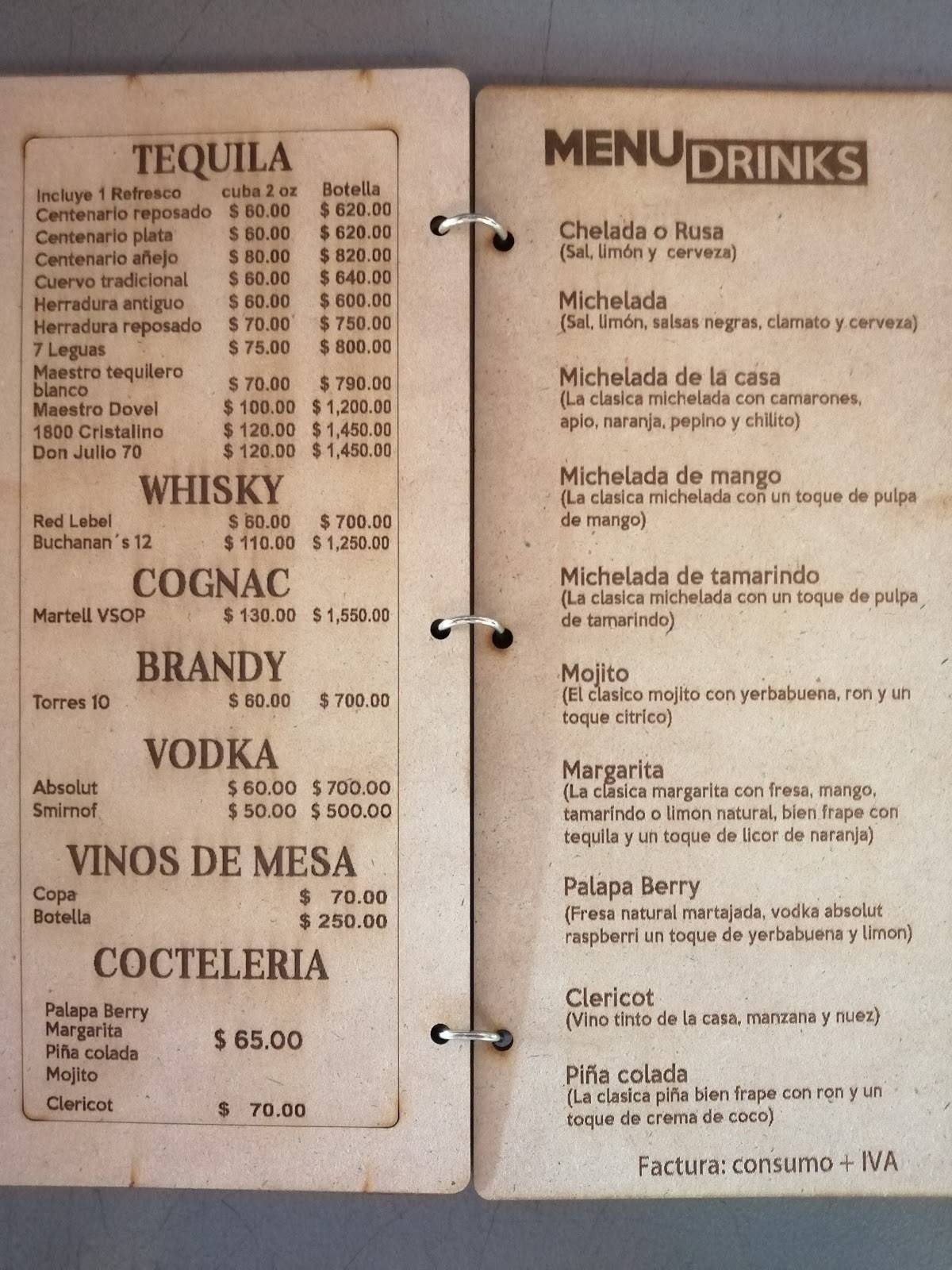 Carta del restaurante D'Fili, Ciudad Guzmán