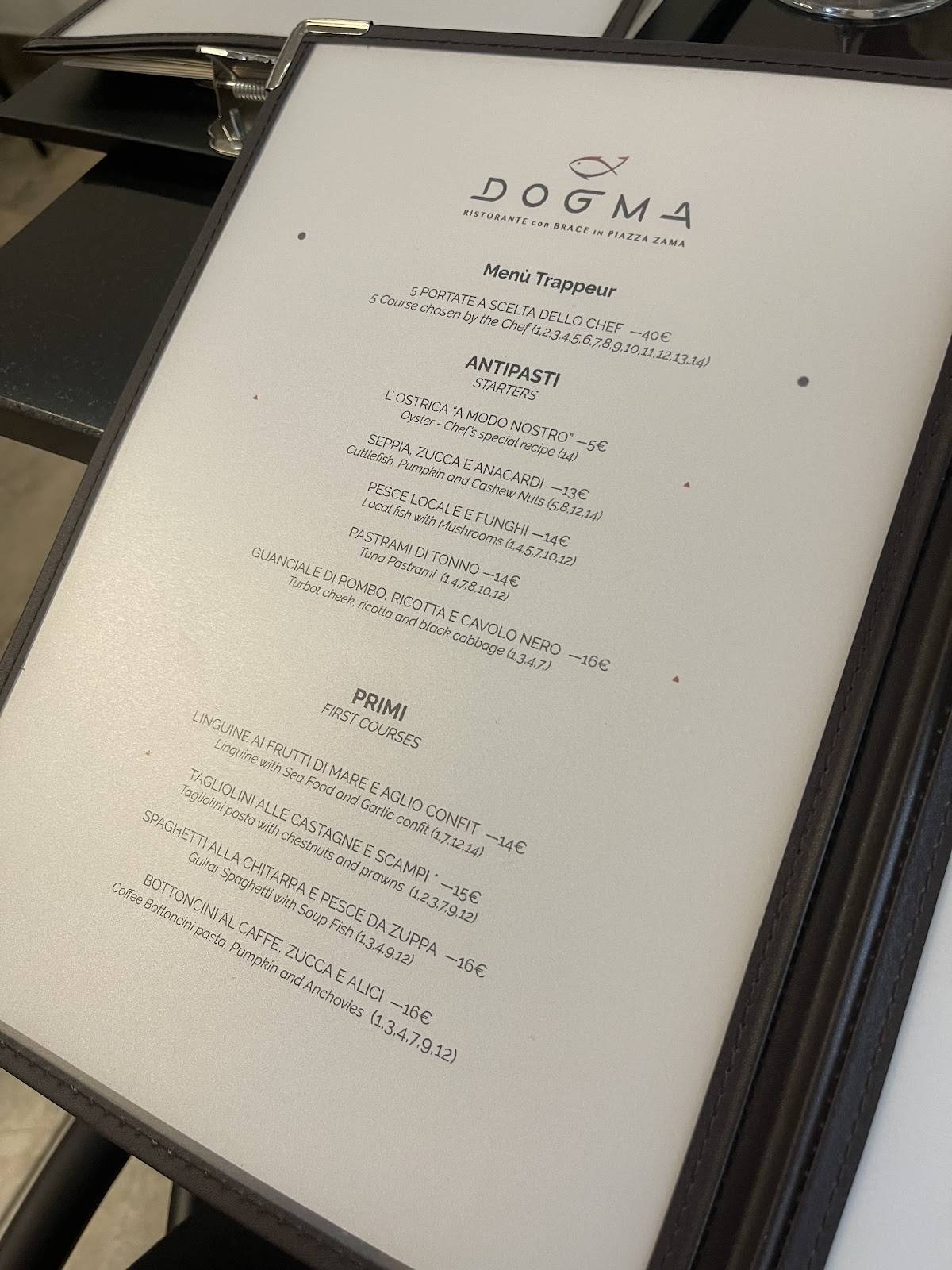 Menu at DOGMA Ristorante, Rome