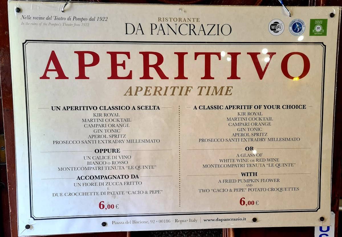 Menu at Ristorante Pancrazio dal 1922, Rome