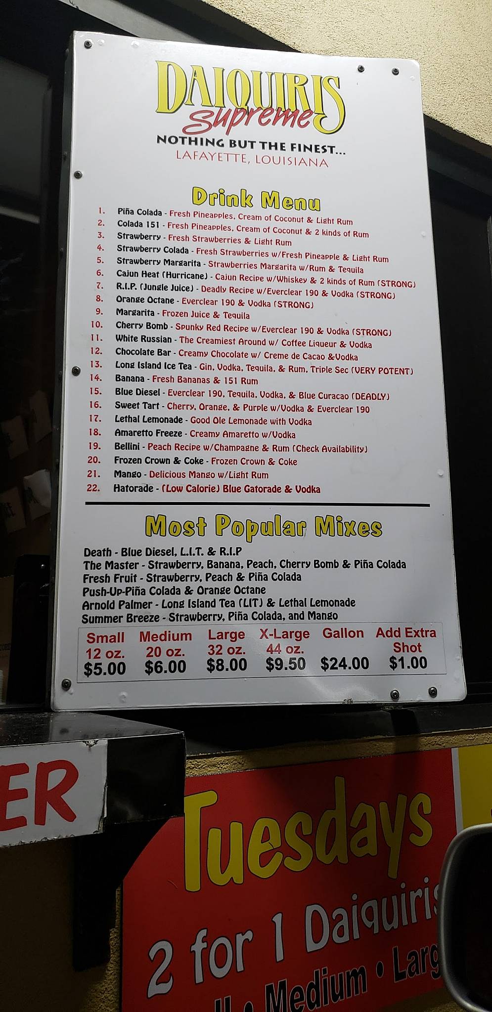 Menu at Daiquiris Supreme pub & bar, Lafayette, Johnston St