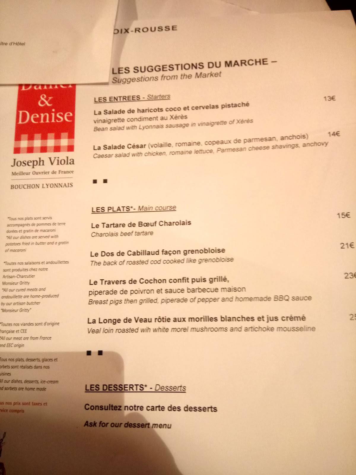 Menu au Daniel et Denise Croix Rousse - Bouchon Lyonnais restaurant, Lyon
