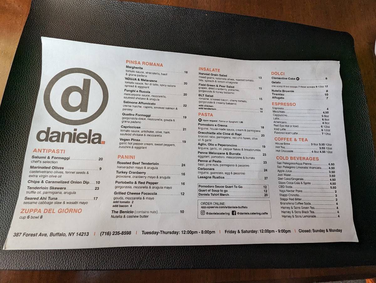 Menu at Daniela pub & bar, Buffalo