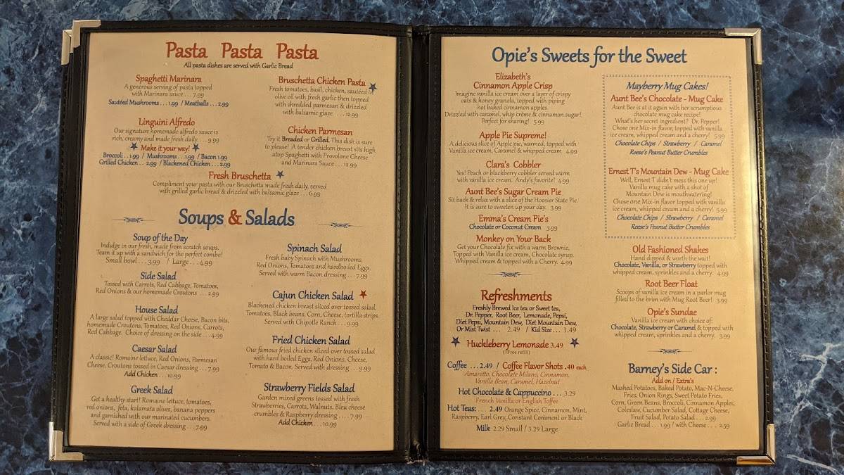Menu at Mayberry Cafe, Danville