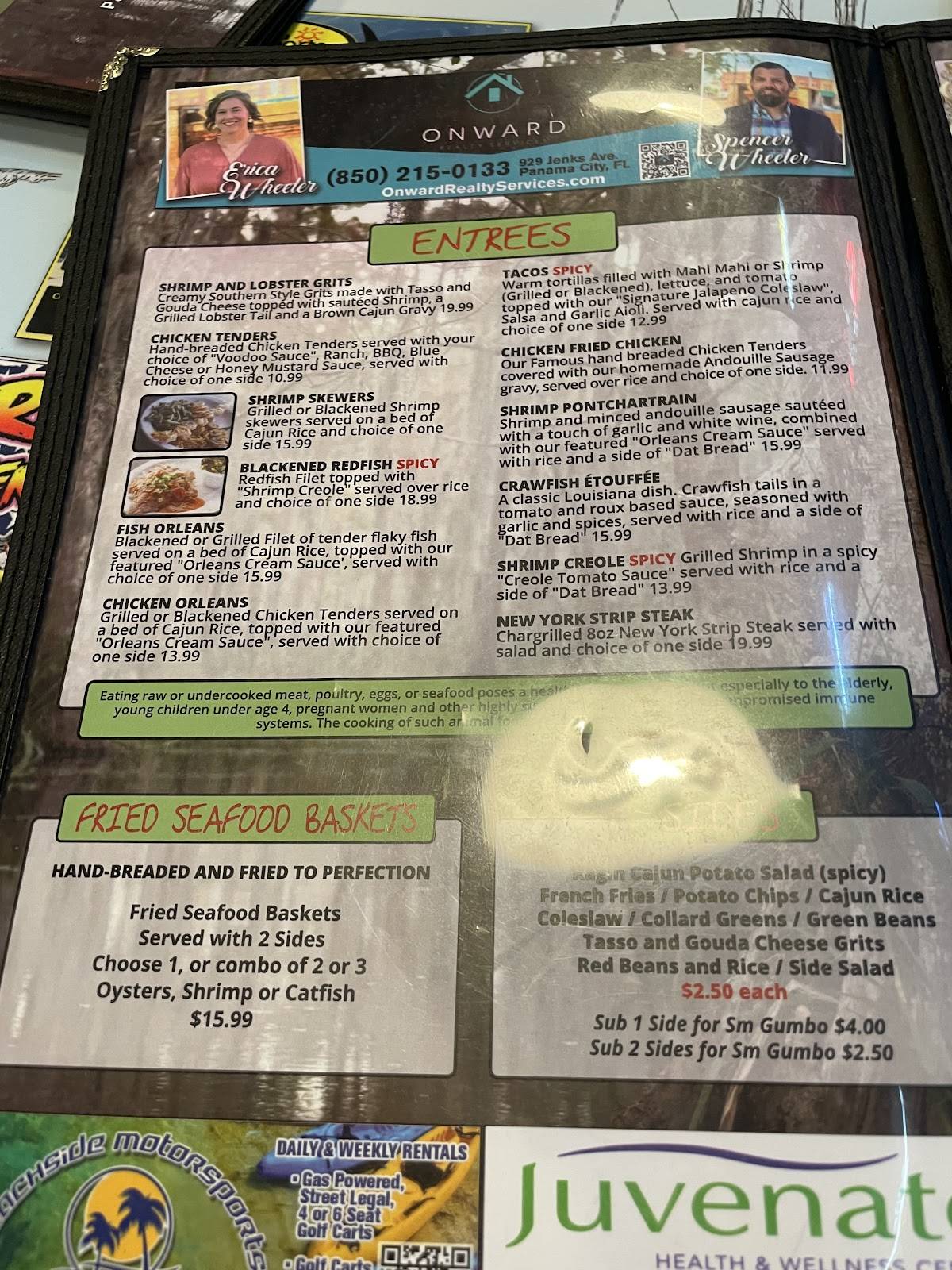 Menu at Dat Cajun Place Cafe, Panama City Beach, 2705 Thomas Dr