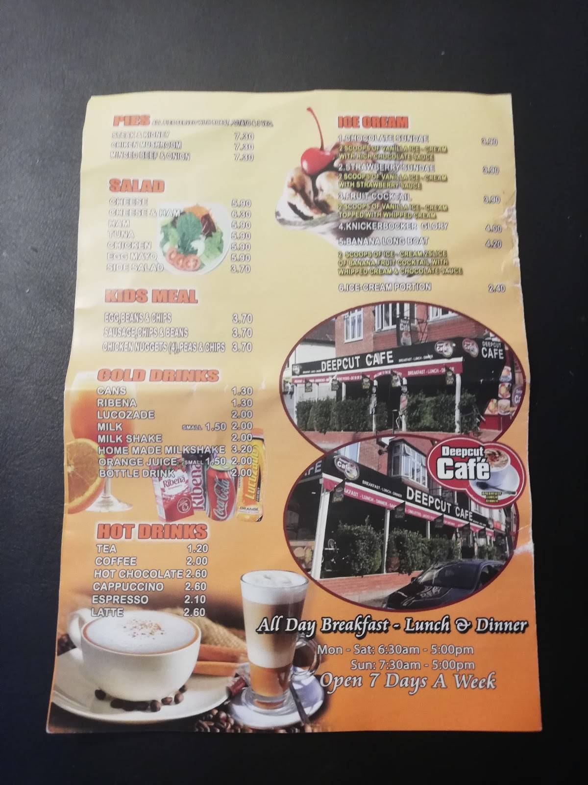 Menu at Deepcut Cafe, Camberley