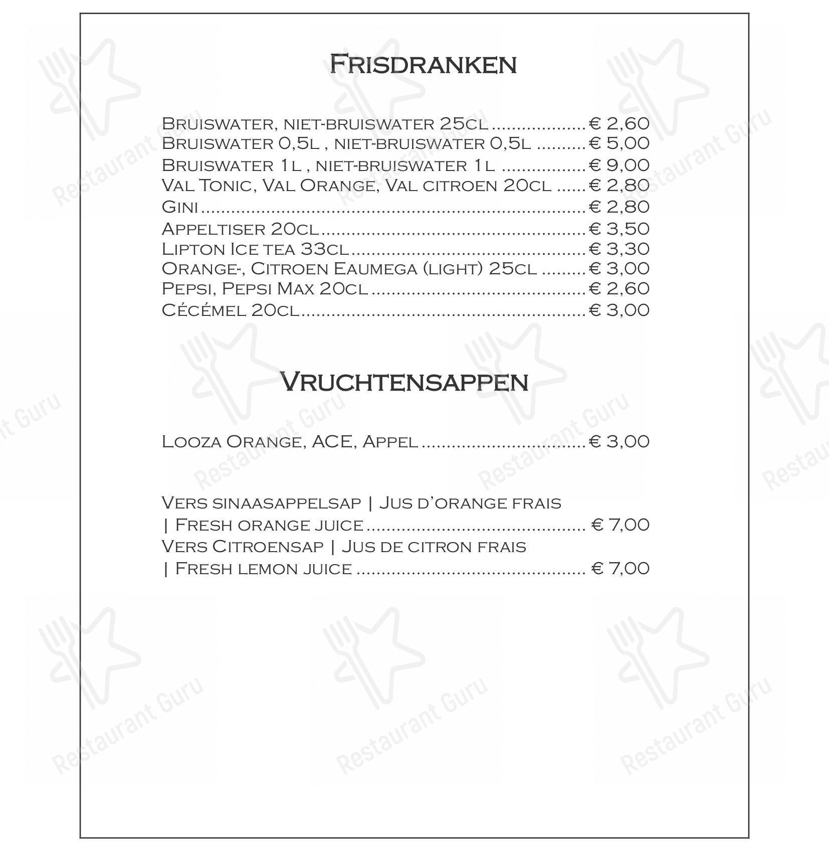 Menu at Den anker, Ypres