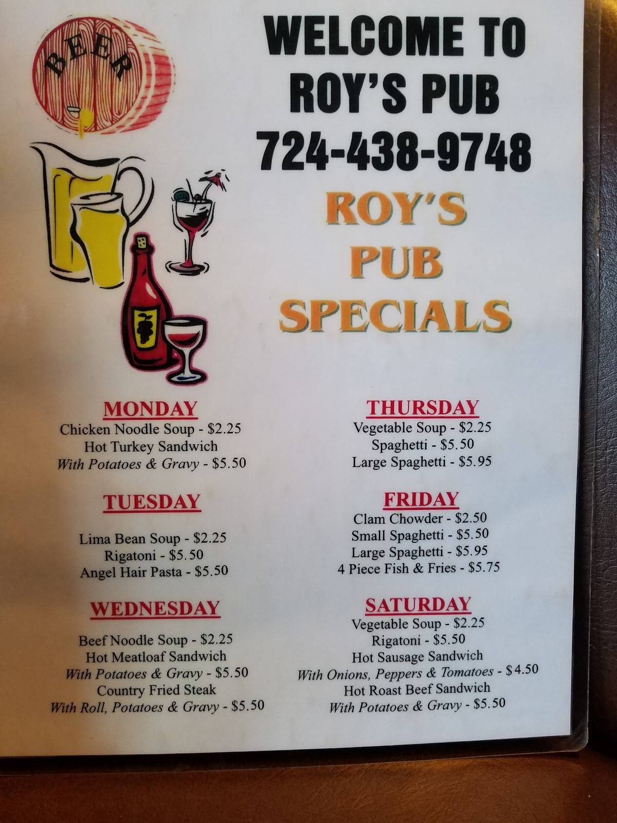 Menu at Roy's Pub, Uniontown