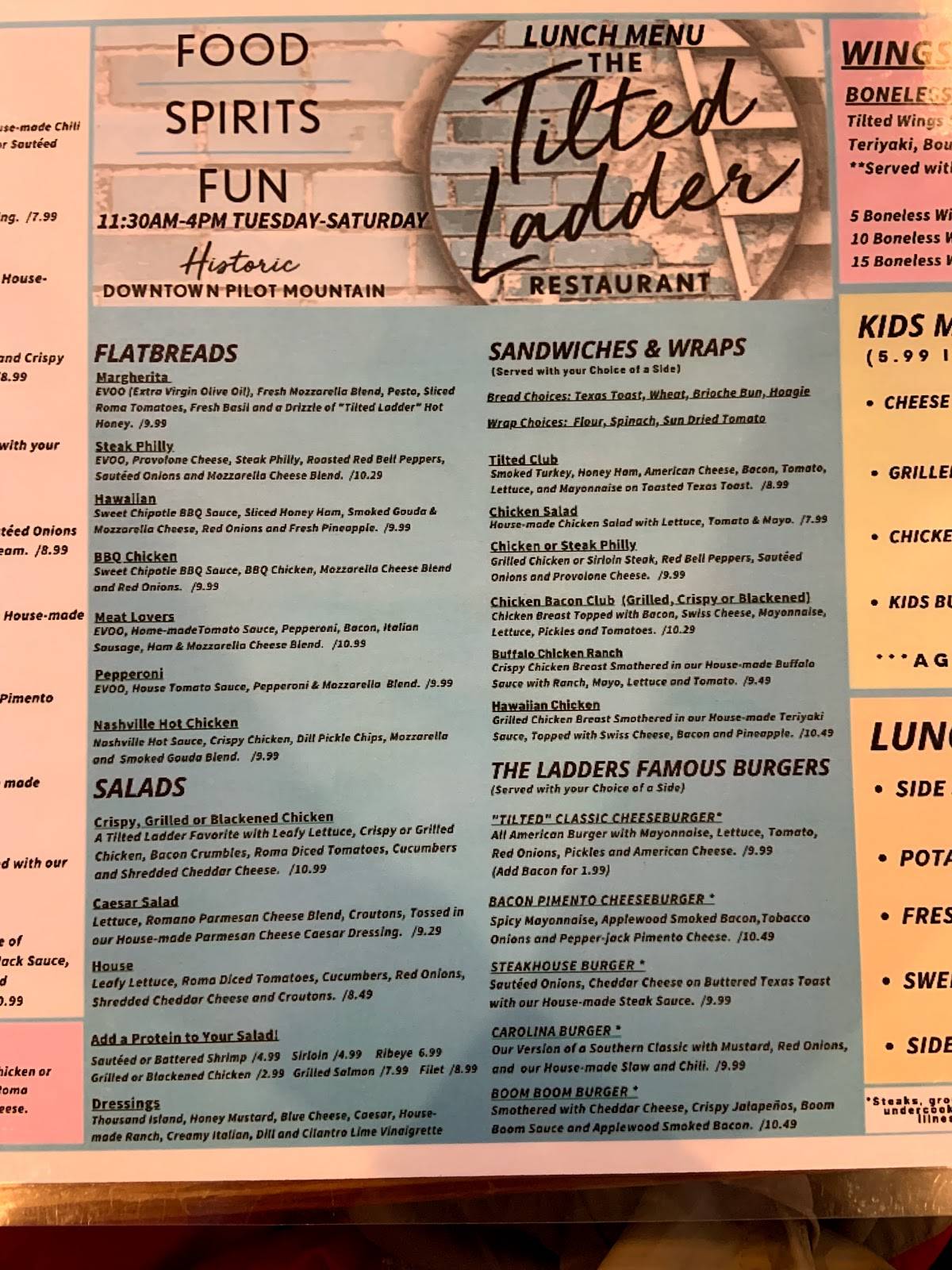Menu at The Tilted Ladder desserts, Pilot Mountain