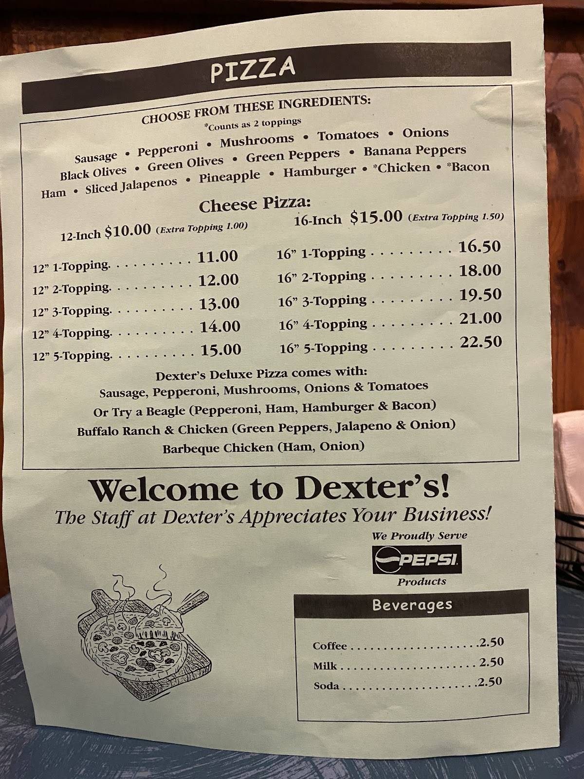 Menu at Dexter's pub & bar, Menominee