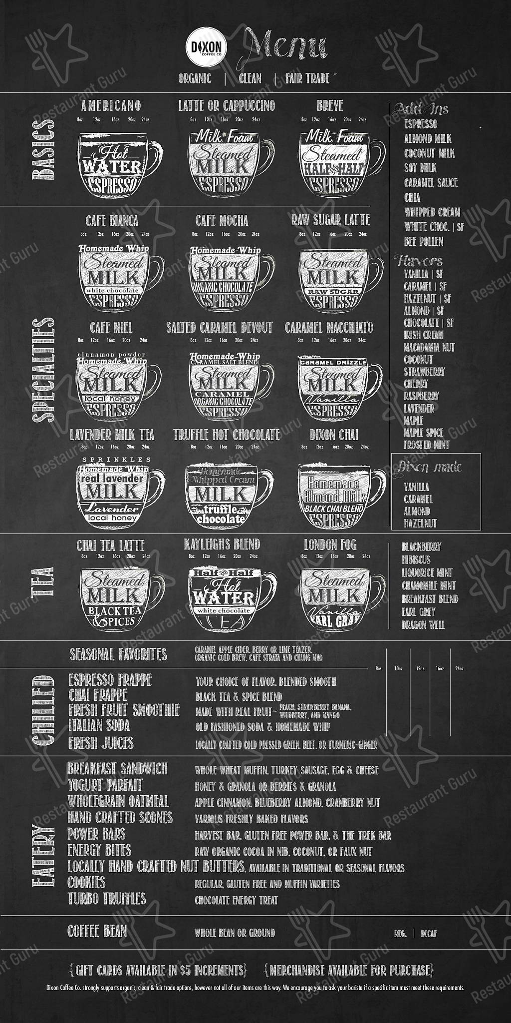 Carta del restaurante Dixon Coffee Company, Rapid City
