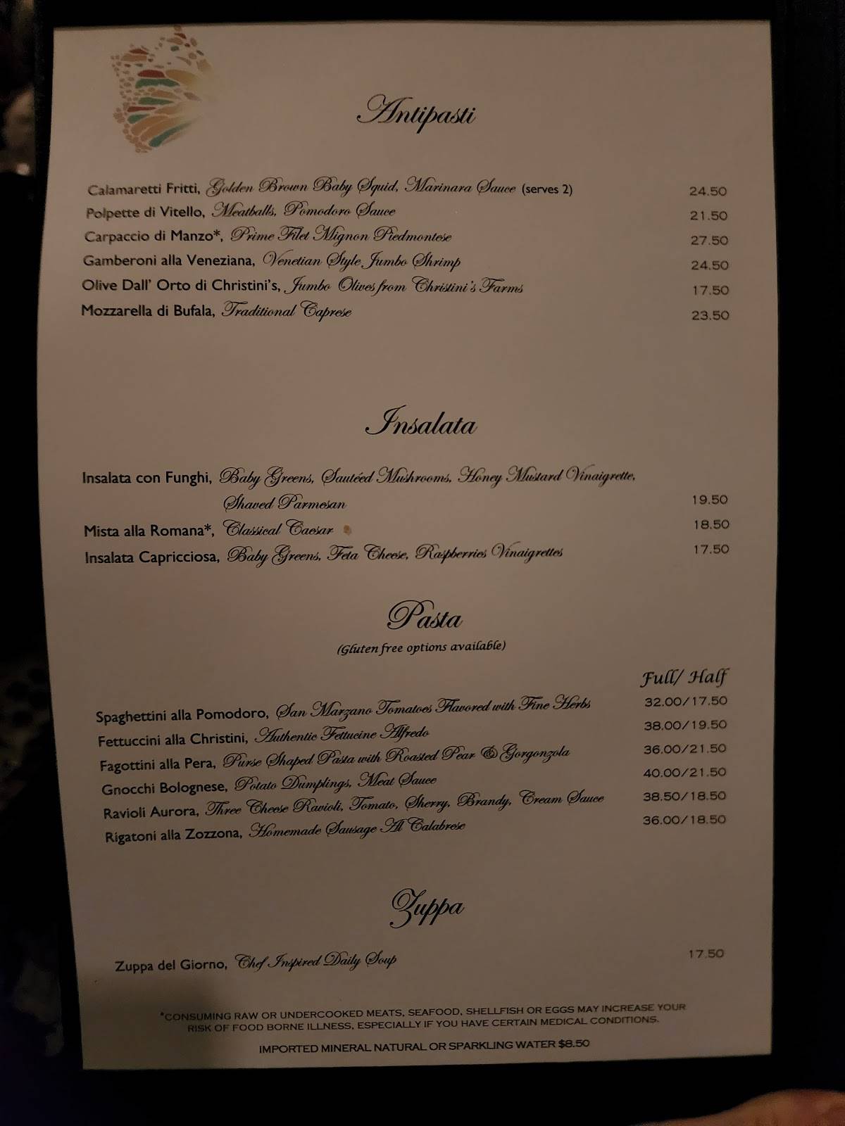 Menu at Christinis Ristorante Italiano restaurant, Orlando, Dr Phillips ...