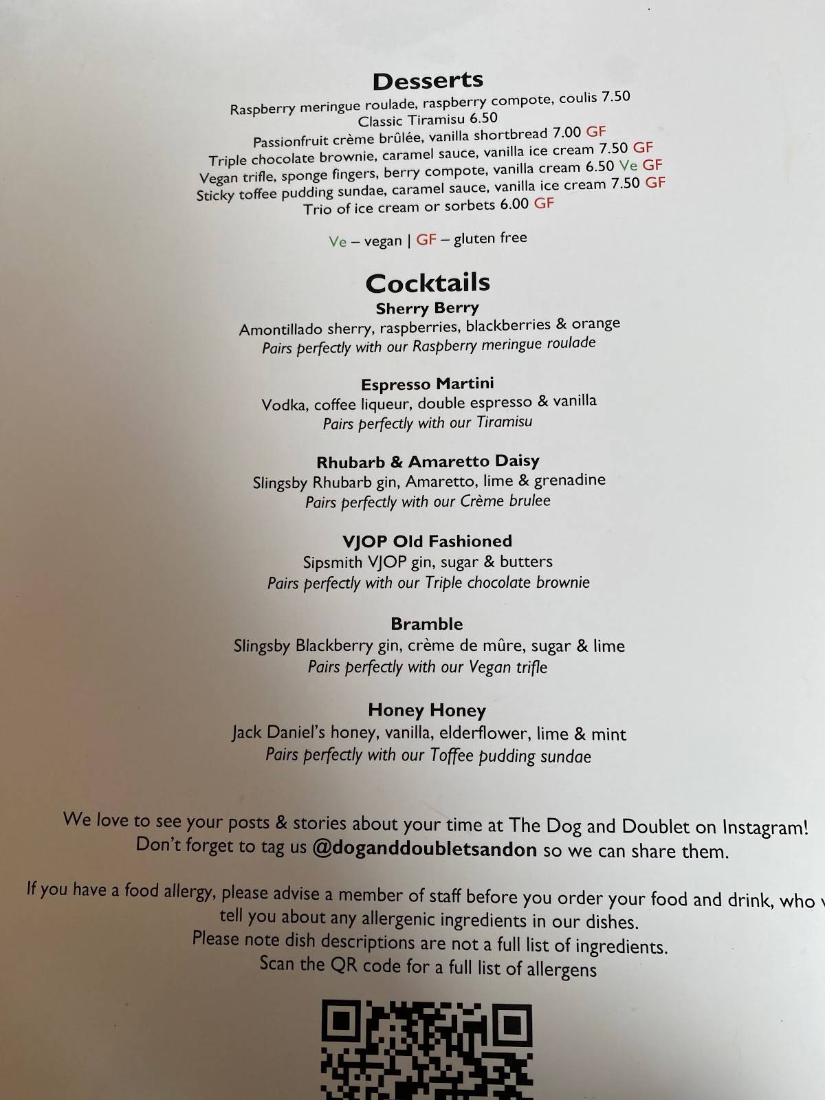 Menu at Dog & Doublet Inn pub & bar, Stafford