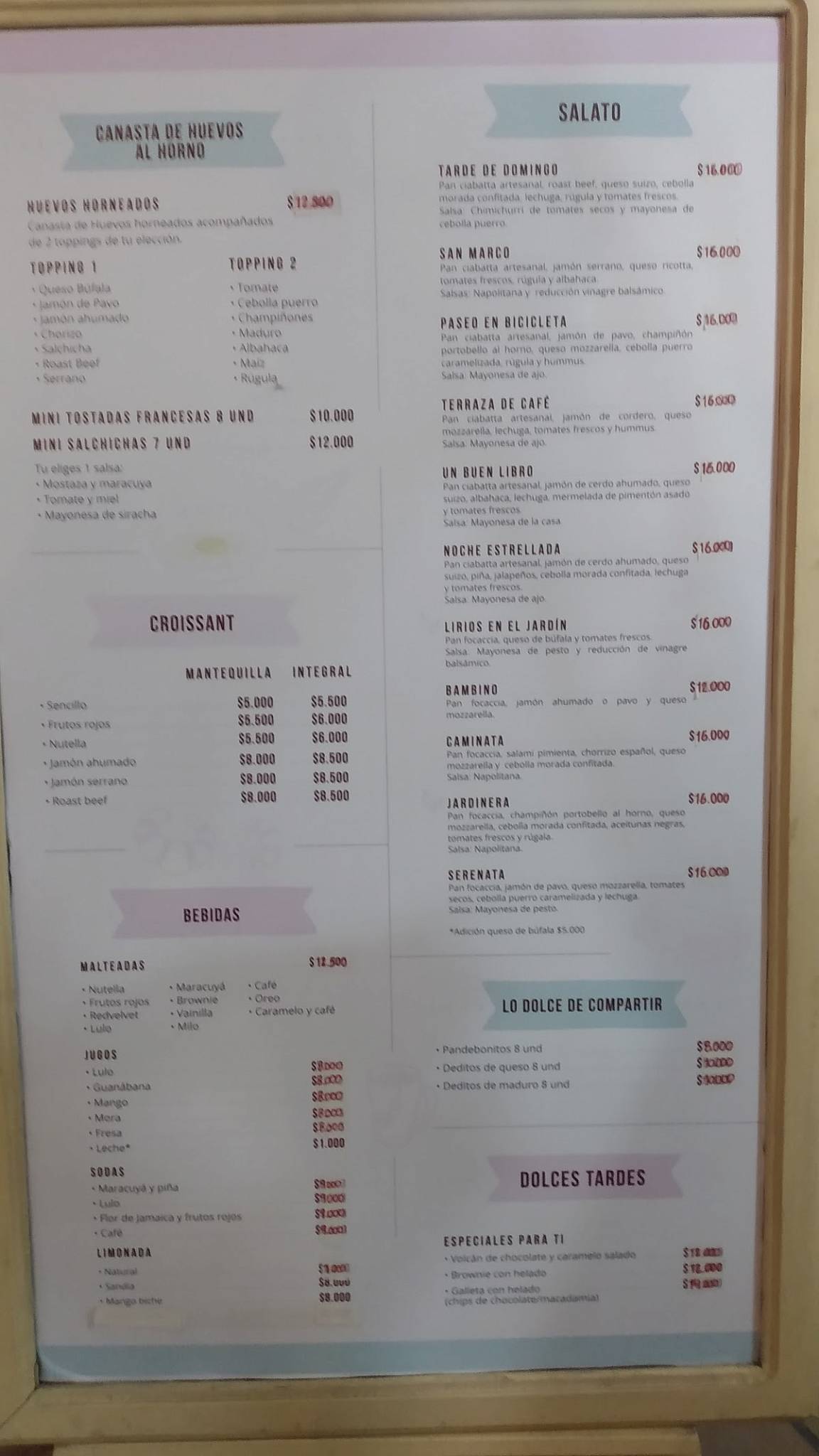 Carta del restaurante Dolce Bocatto Pasteleria Artesanal Cali, Cali