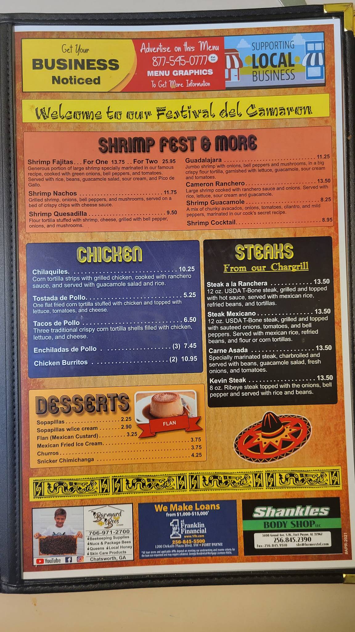 Menu at Don Chico Mexican Restaurant, Fort Payne
