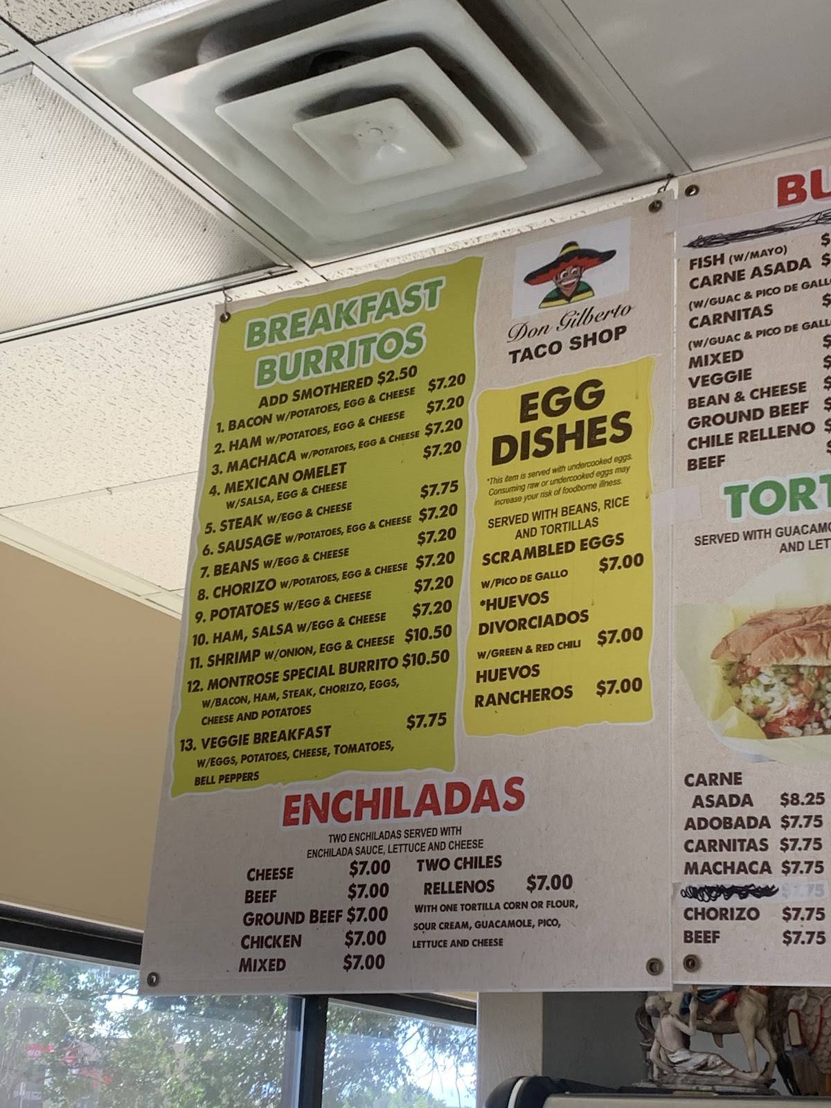 Menu at Don Gilberto Mexican Food restaurant, Montrose, S Townsend Ave ...