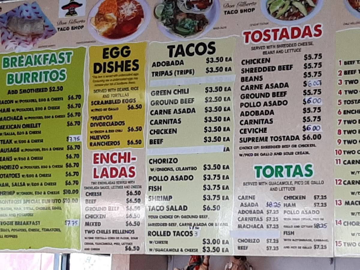 Menu at Don Gilberto Mexican Food restaurant, Montrose, S Townsend Ave ...