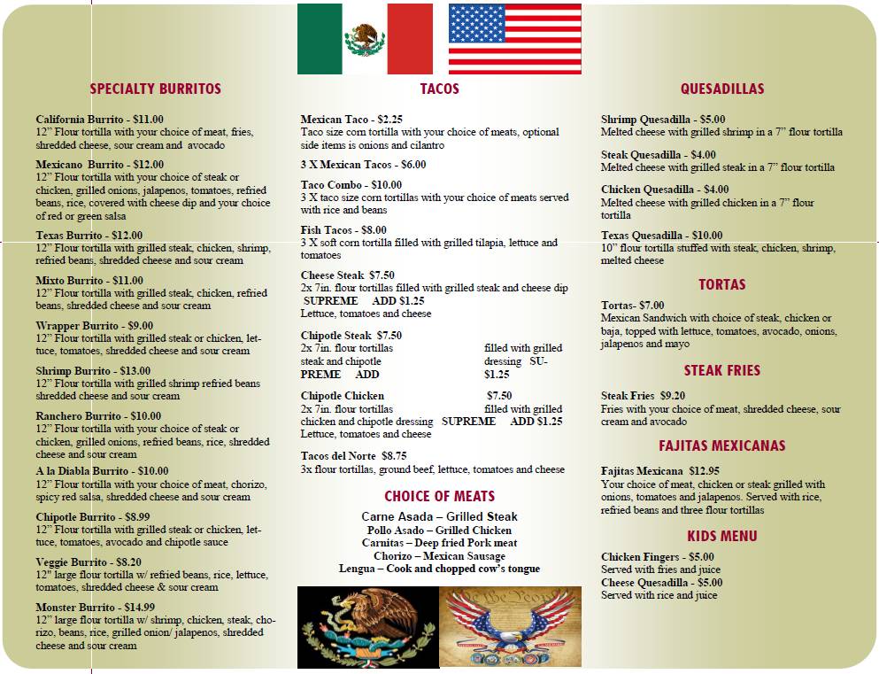 Menu at Don Ramon's Taco Shop restaurant, Fayetteville