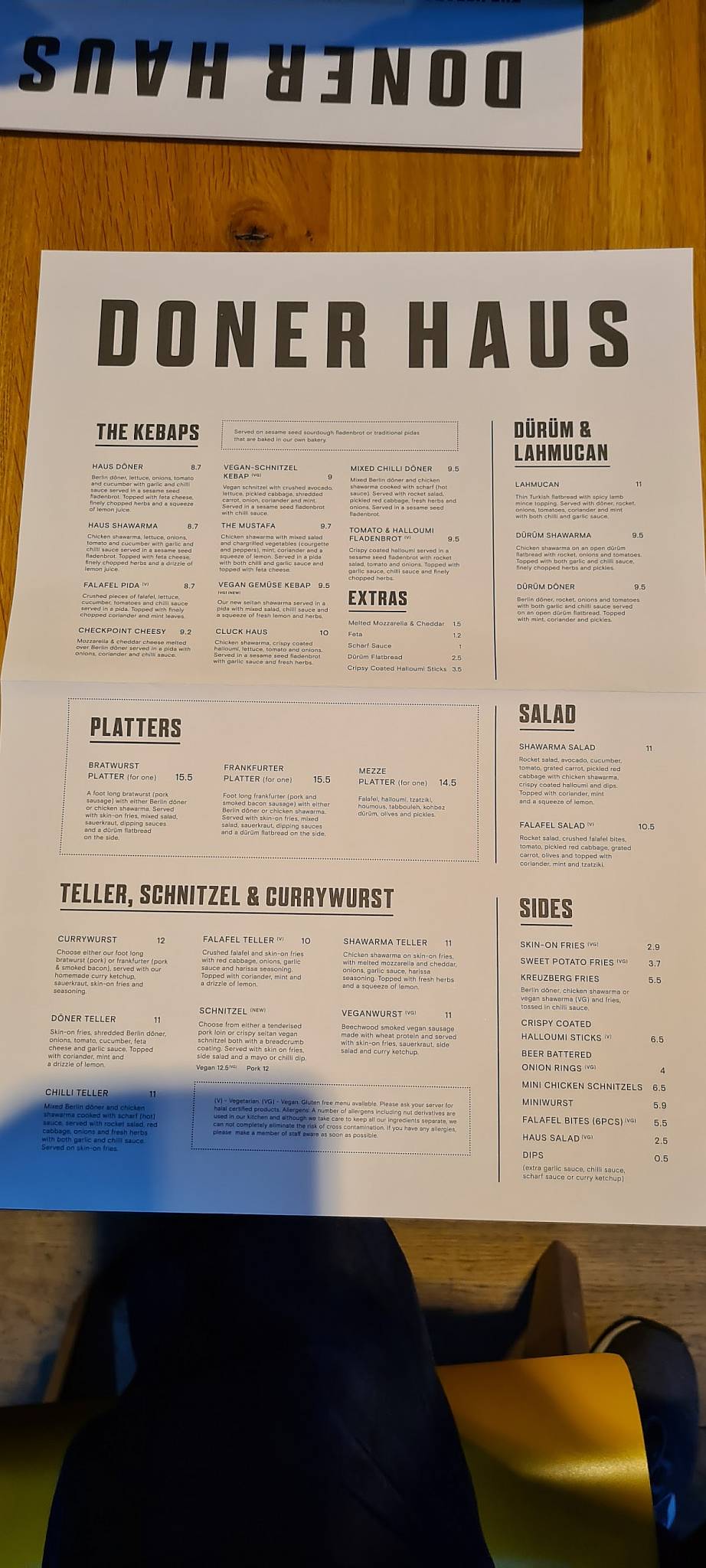 Menu at Döner Haus restaurant, Glasgow