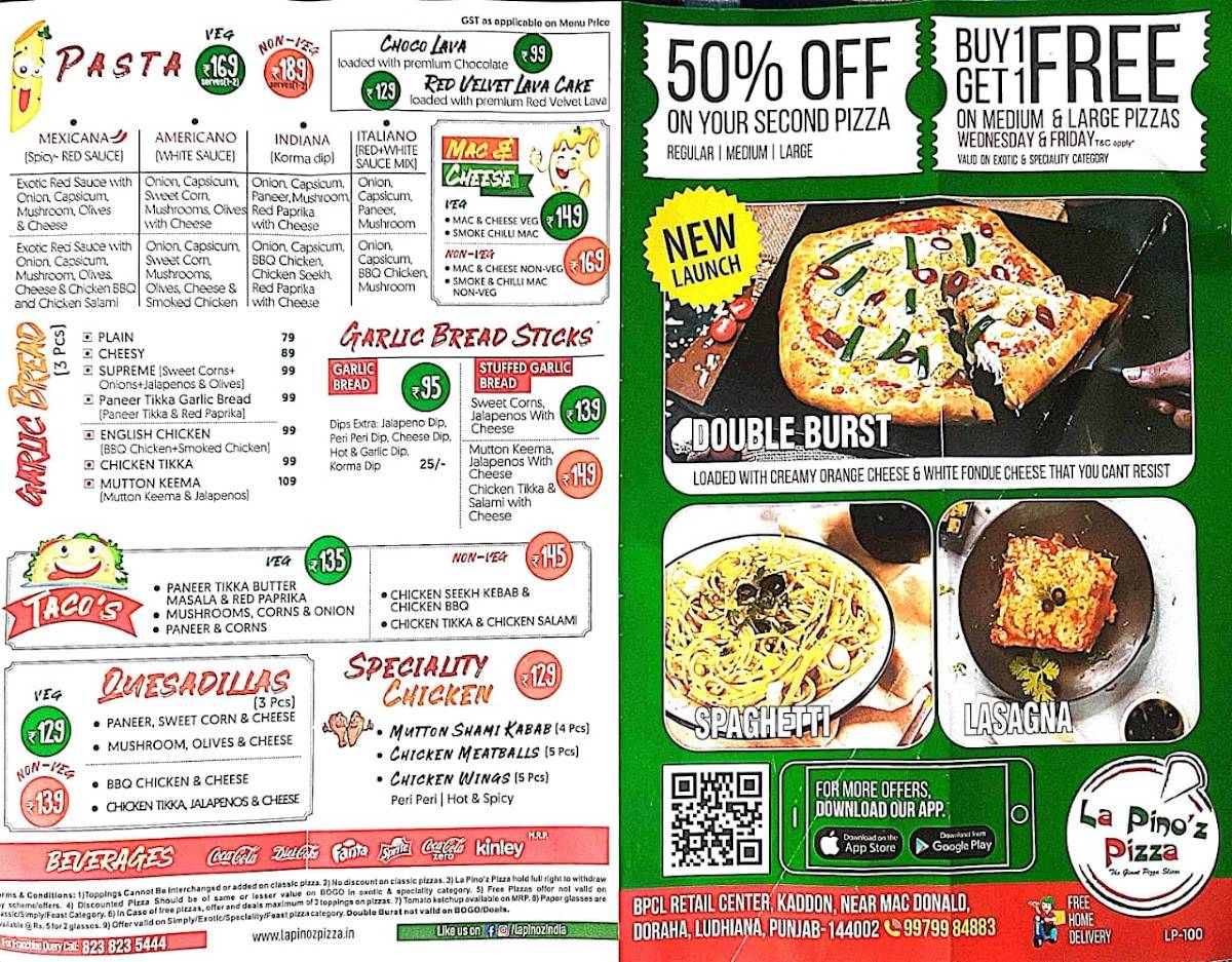 Menu at La Pino'z Pizza, Doraha