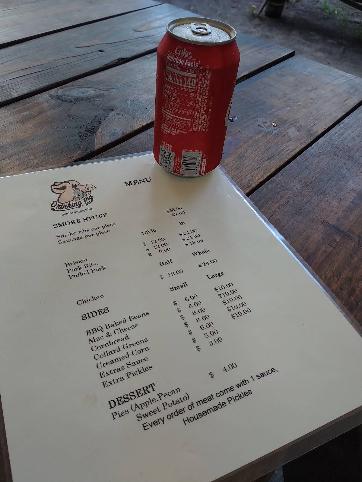 Menu at Drinking Pig BBQ, Miami