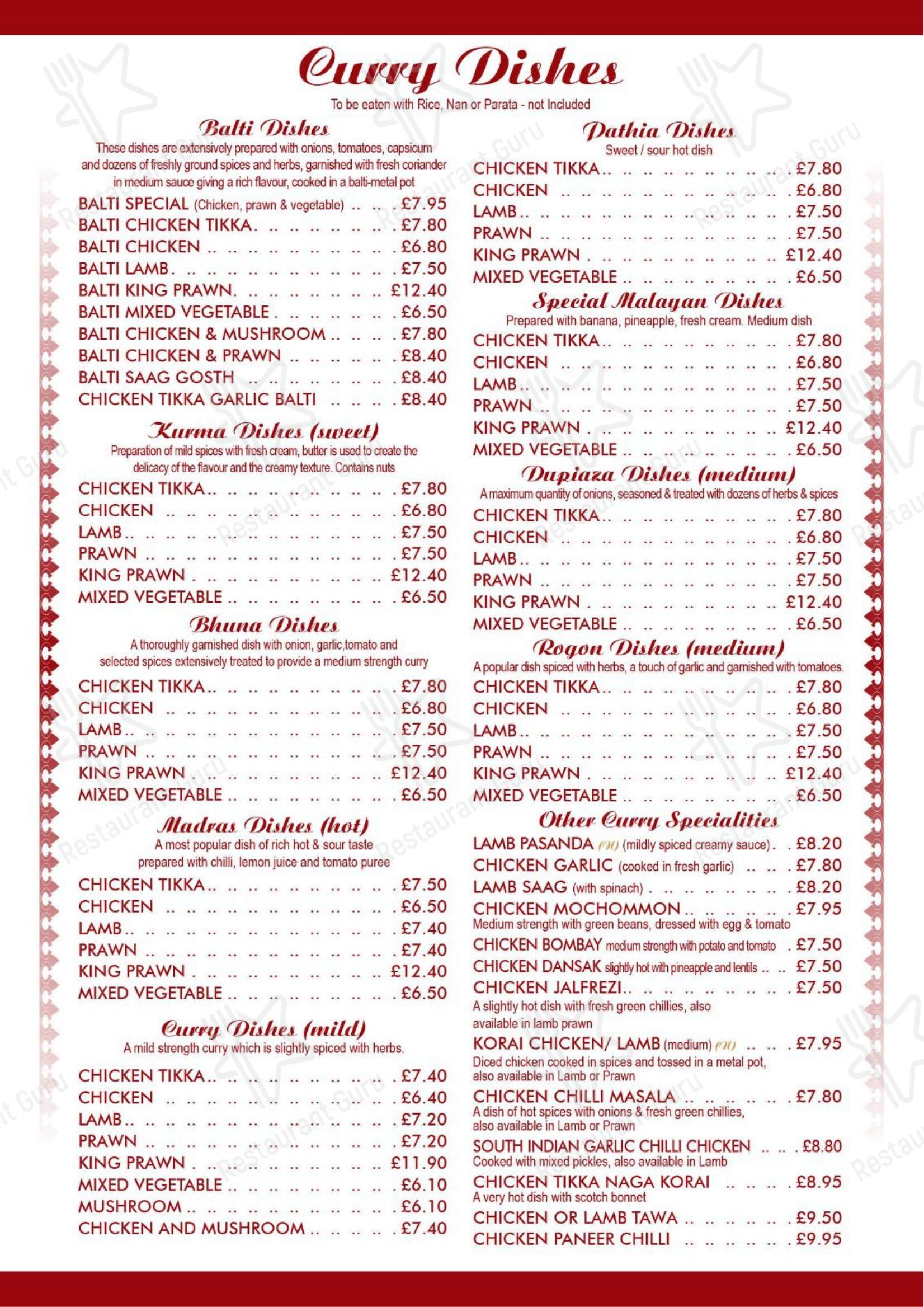 Menu at East One Restaurant, Stourbridge