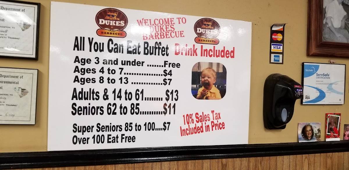 Menu at Dukes Barbecue, Walterboro
