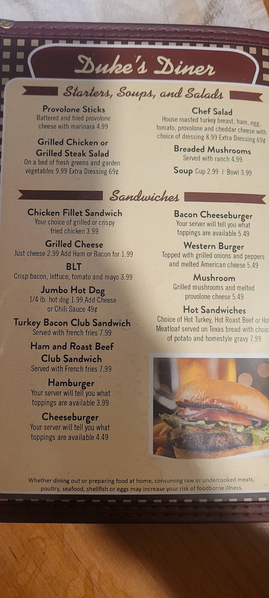 Menu at Duke's Diner restaurant, Eighty Four