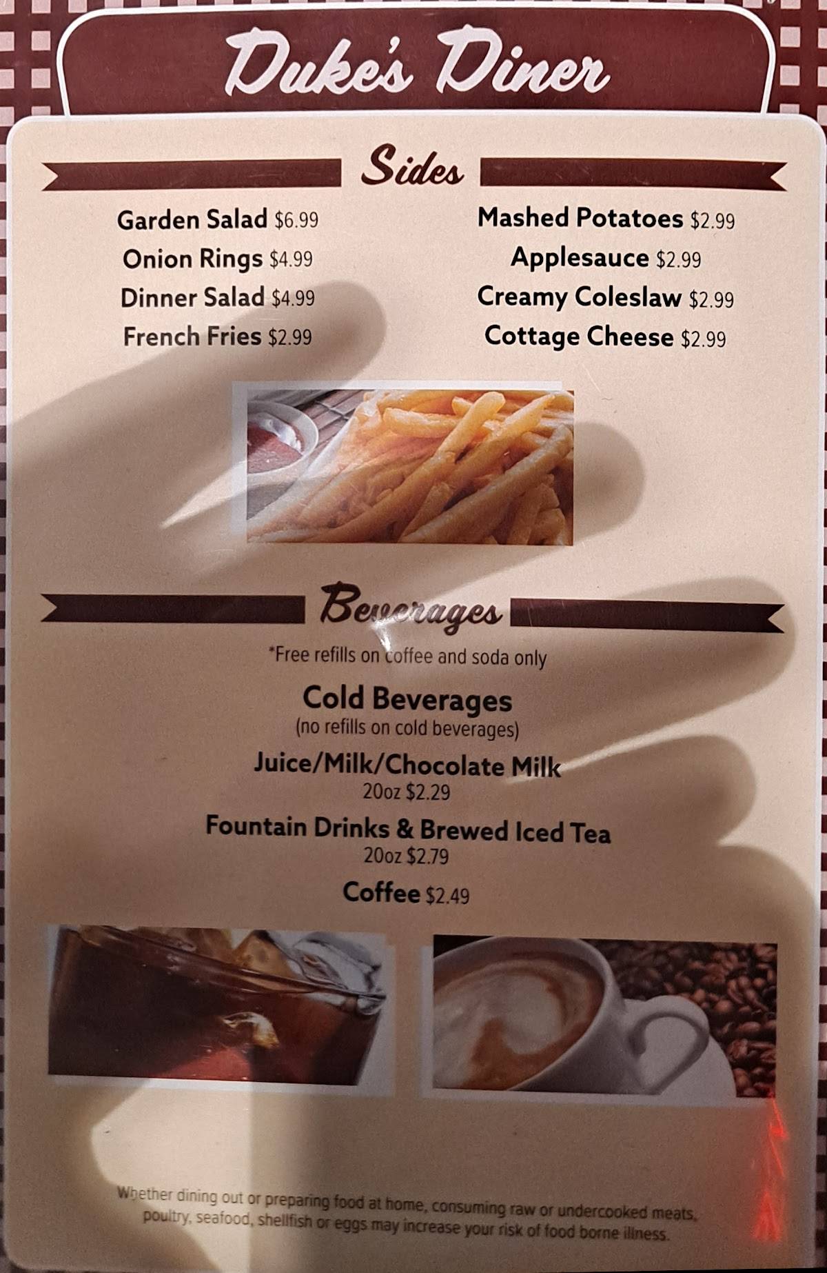 Menu at Duke's Diner restaurant, Eighty Four