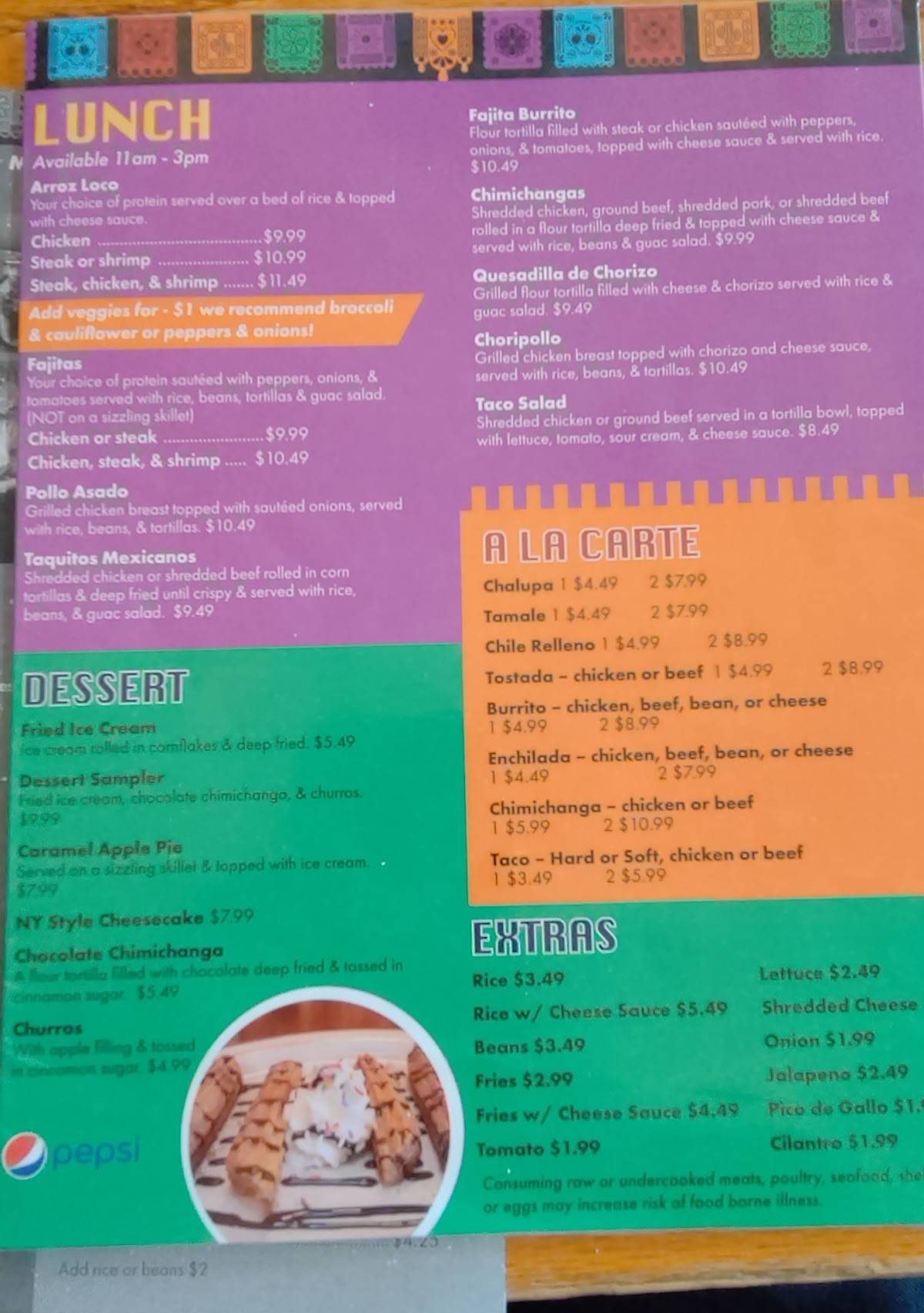Menu at El Palenque Mexican Restaurant, Duncan Falls