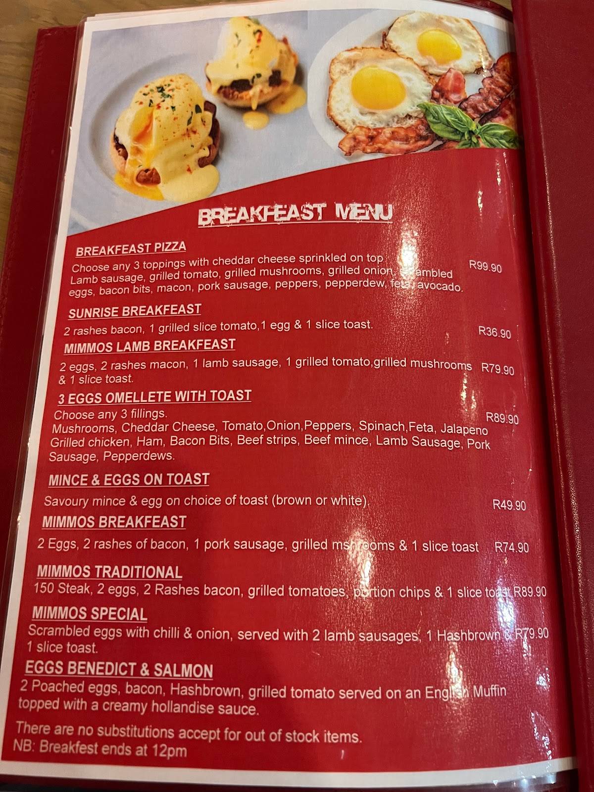 Menu at Mimmos Gateway restaurant, Umhlanga, G016