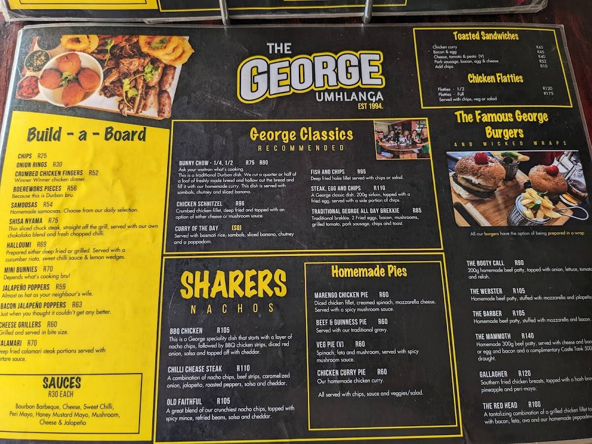 Menu at The George pub & bar, Umhlanga