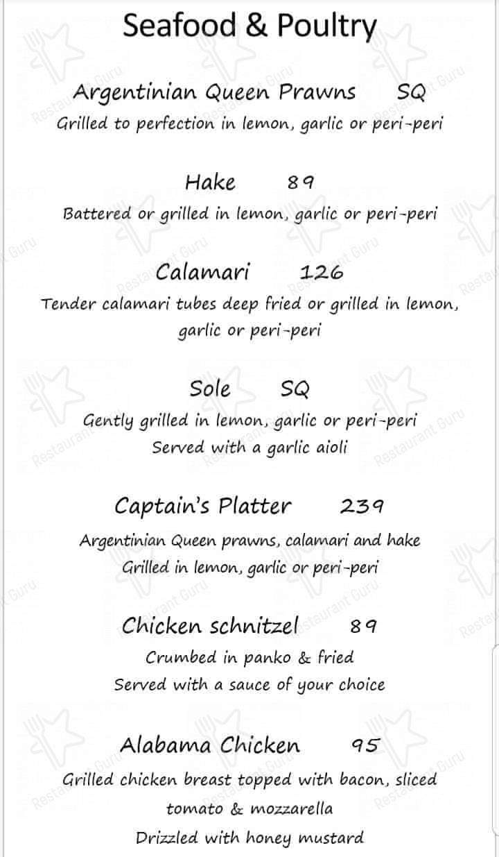 Menu at The Lookout restaurant, Durban