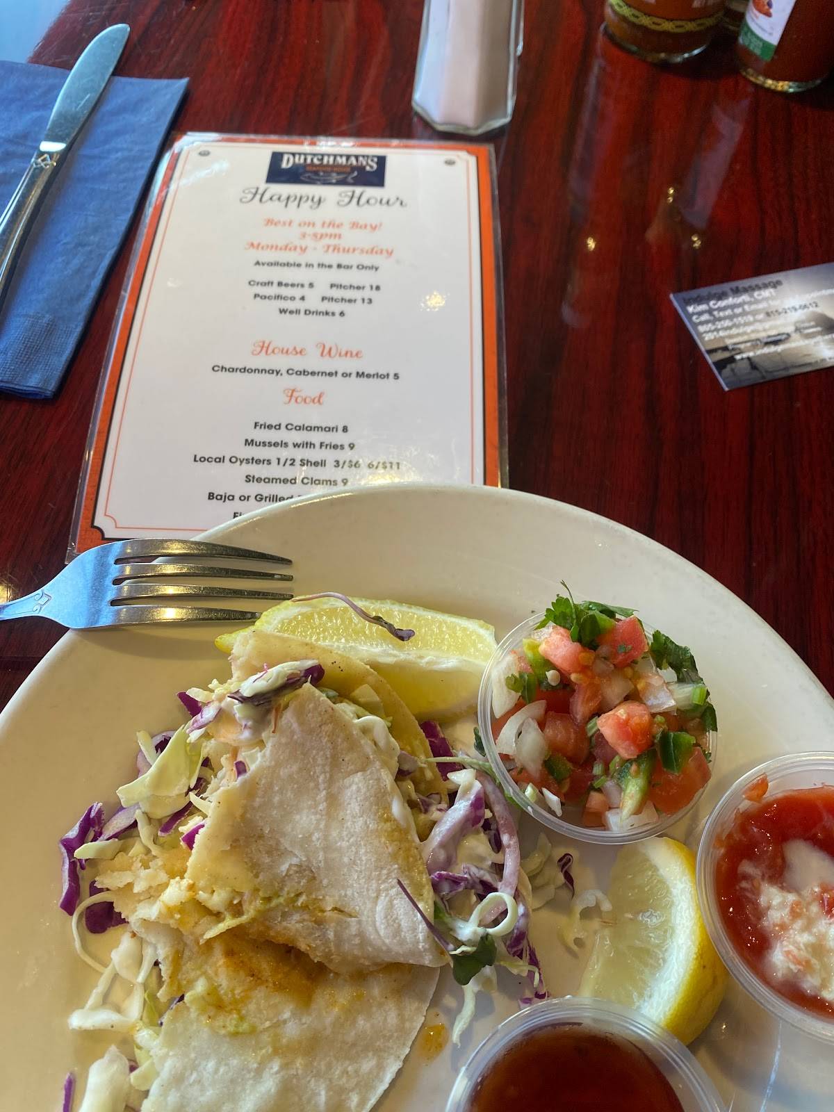Menu at Dutchman's Seafood House restaurant, Morro Bay
