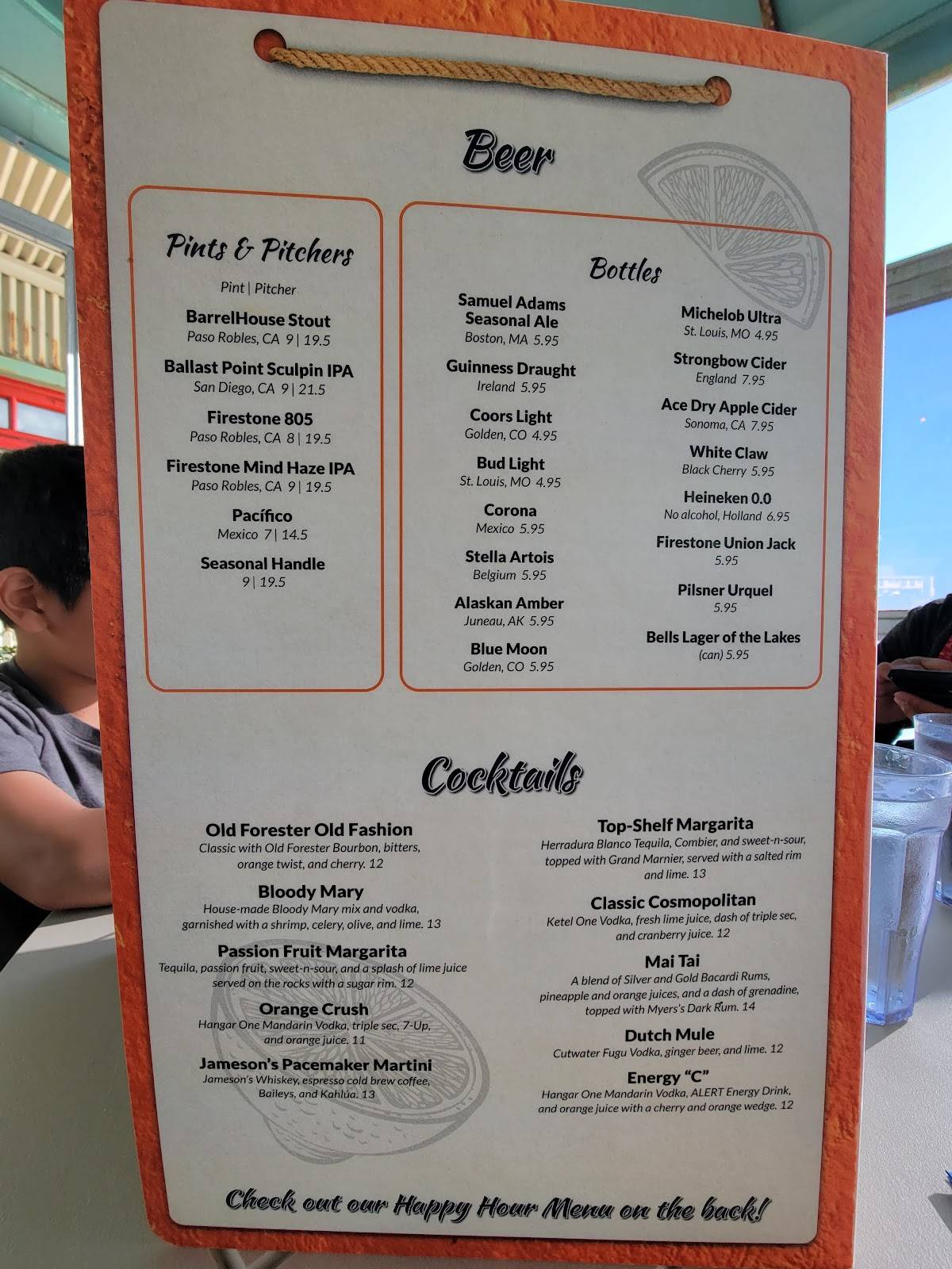 Menu at Dutchman's Seafood House restaurant, Morro Bay