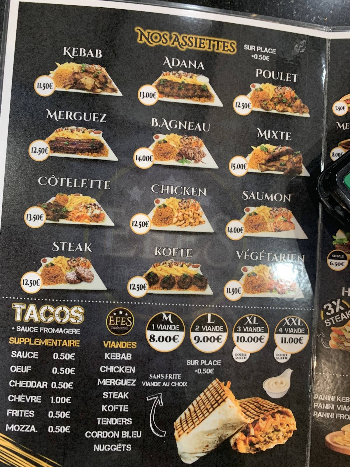 Menu at Efes Restaurant, Cambridge