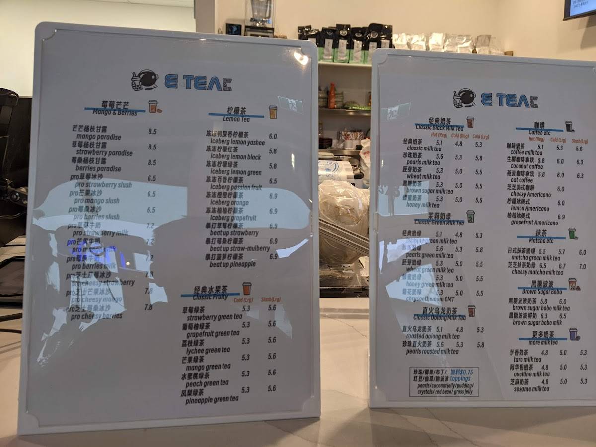 Menu at ETEA cafe, Vancouver