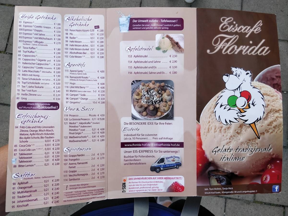 Speisekarte von Eiscafé Florida, Hof