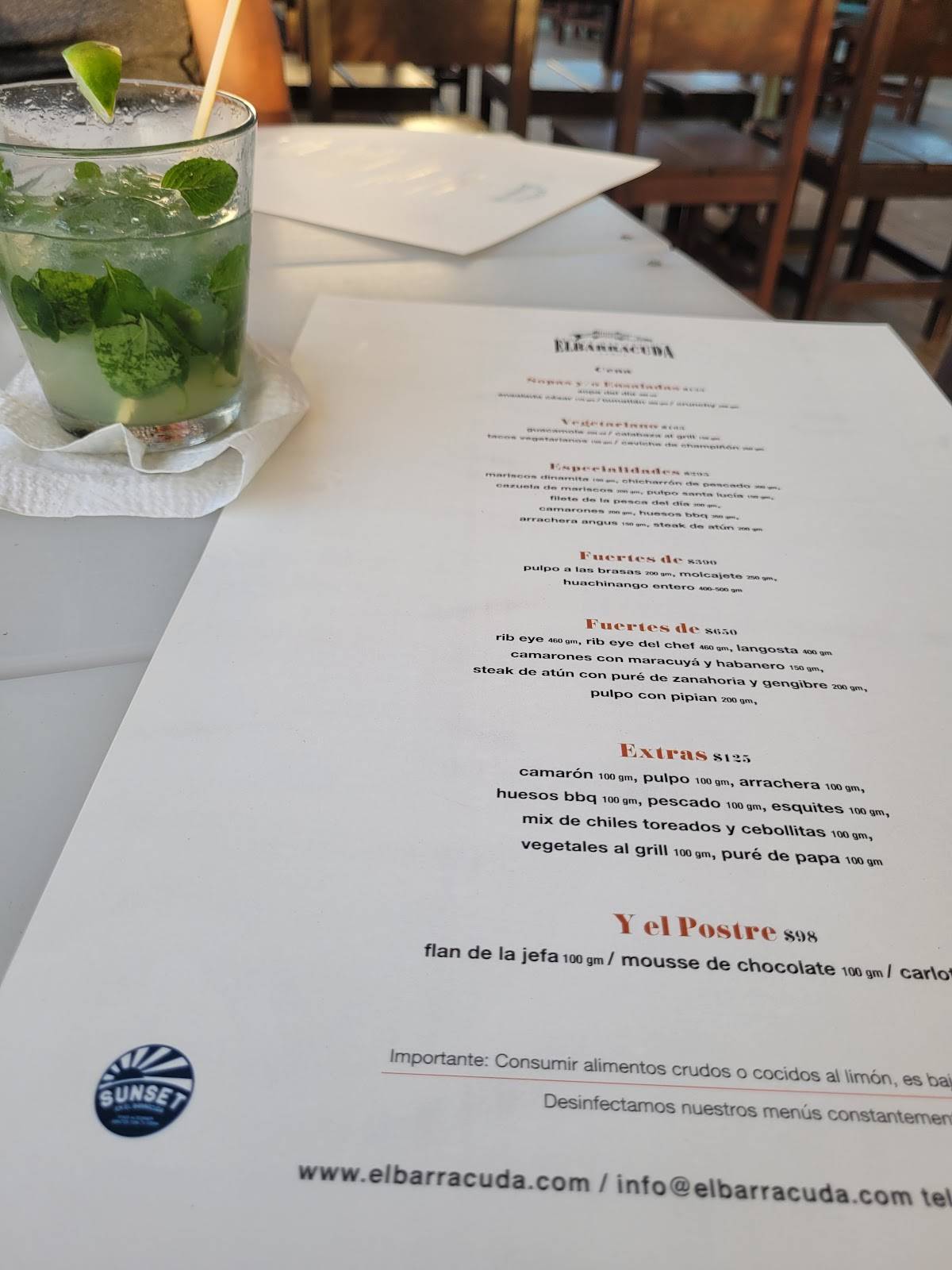 Menu at El Barracuda Punta de Mita, Punta de Mita