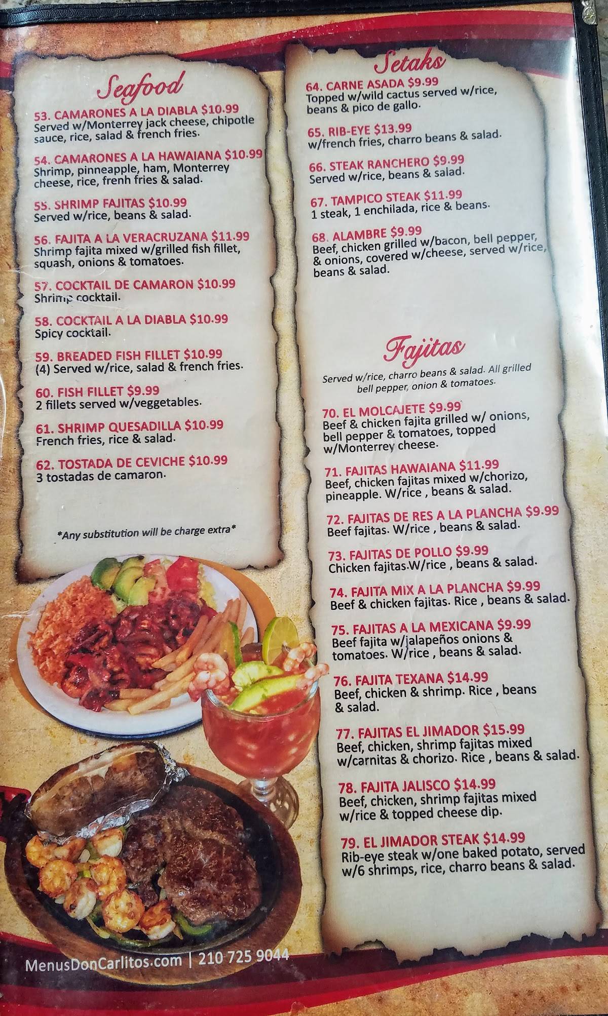 Menu at El Jimador Don Pilo restaurant, Marble Falls
