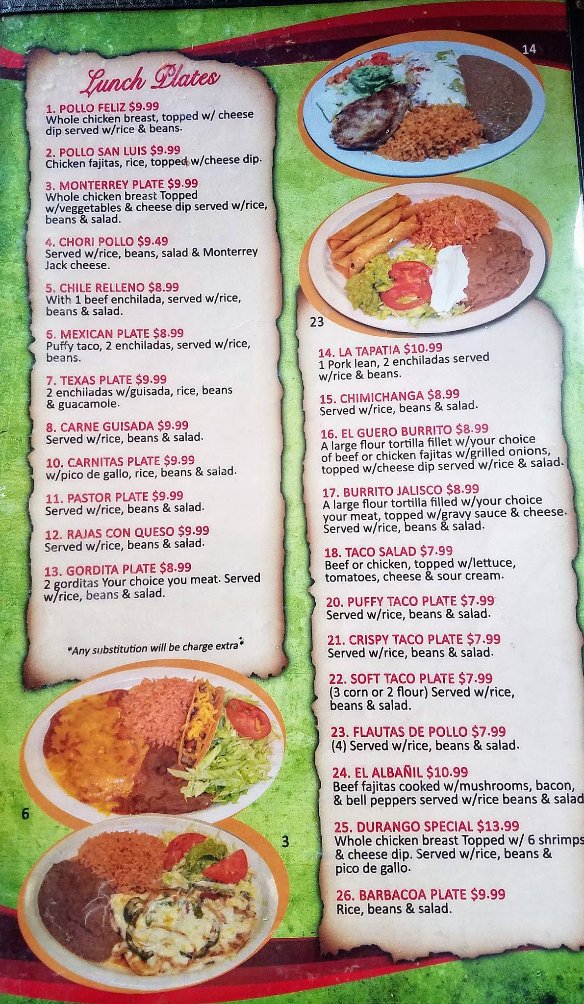 Menu at El Jimador Don Pilo restaurant, Marble Falls