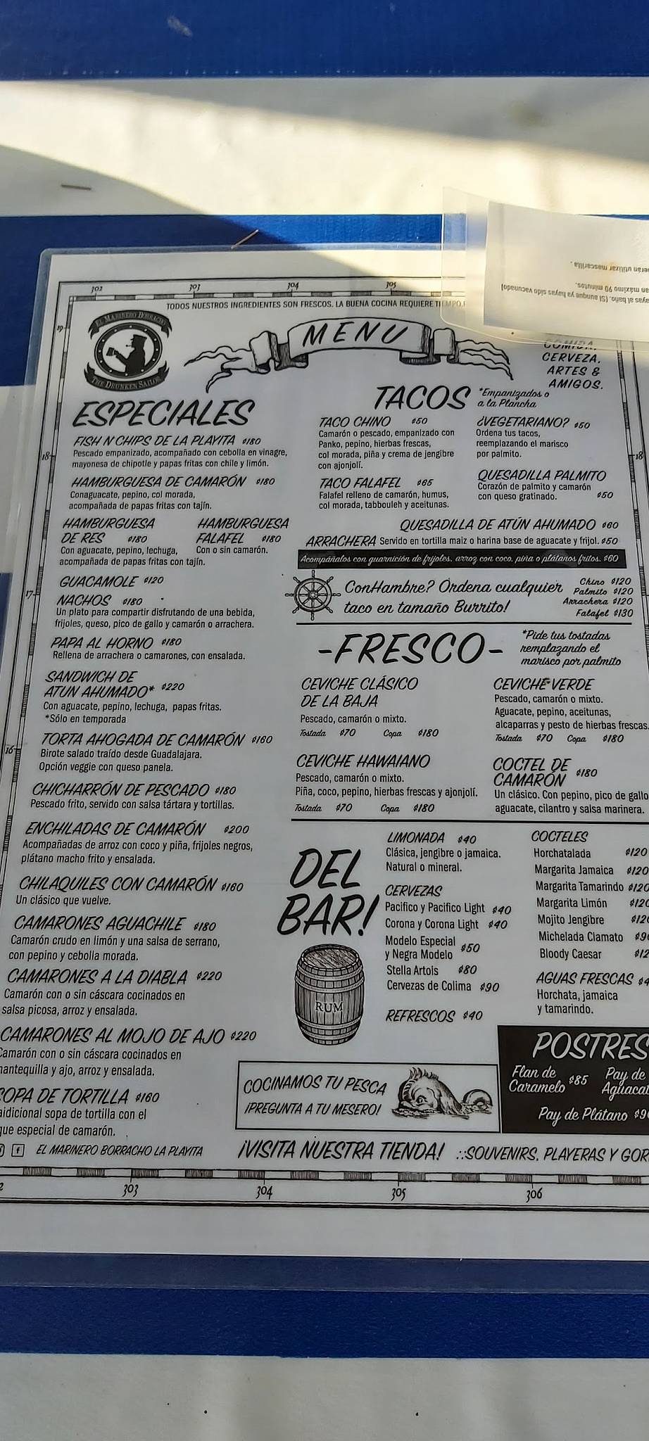 Carta del pub y bar El Marinero Borracho, San José del Cabo, Cabrilla