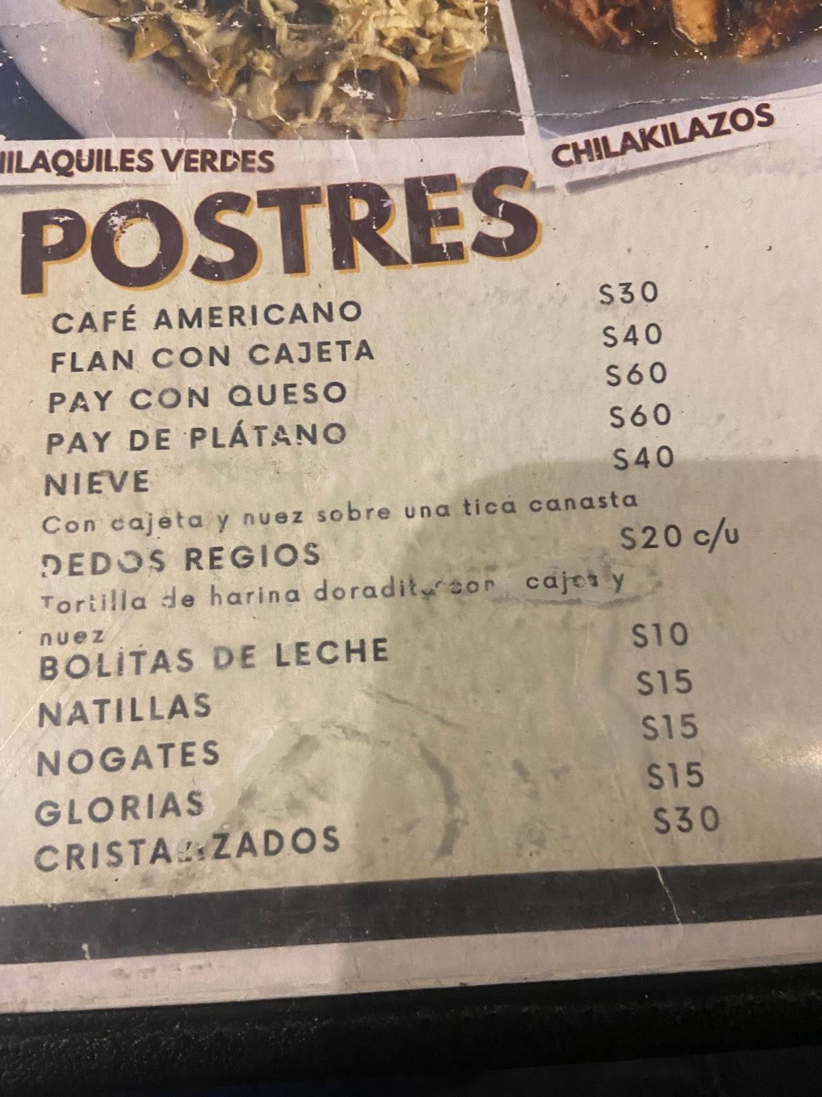 Carta del restaurante El Palmito, Monterrey, Av. Eugenio Garza Sada #3973