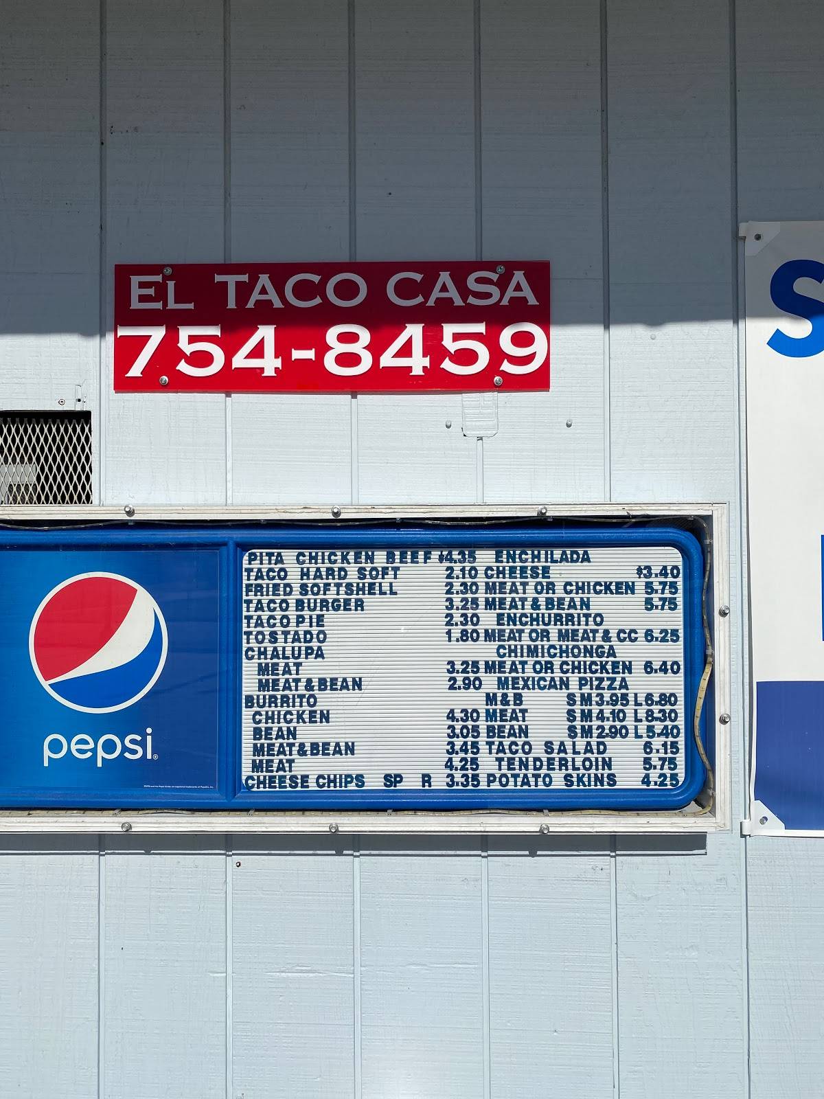 Menu at El Taco Casa restaurant, Burlington, Mt Pleasant St