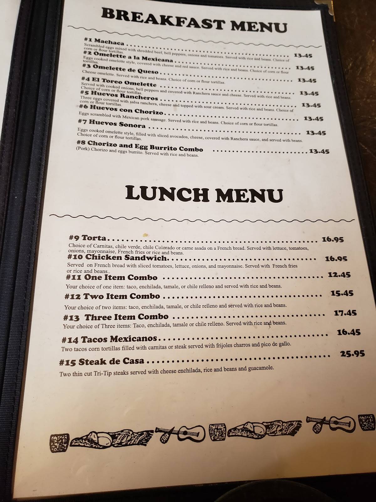Menu at El Toreo West restaurant, Palmdale, 10th St W