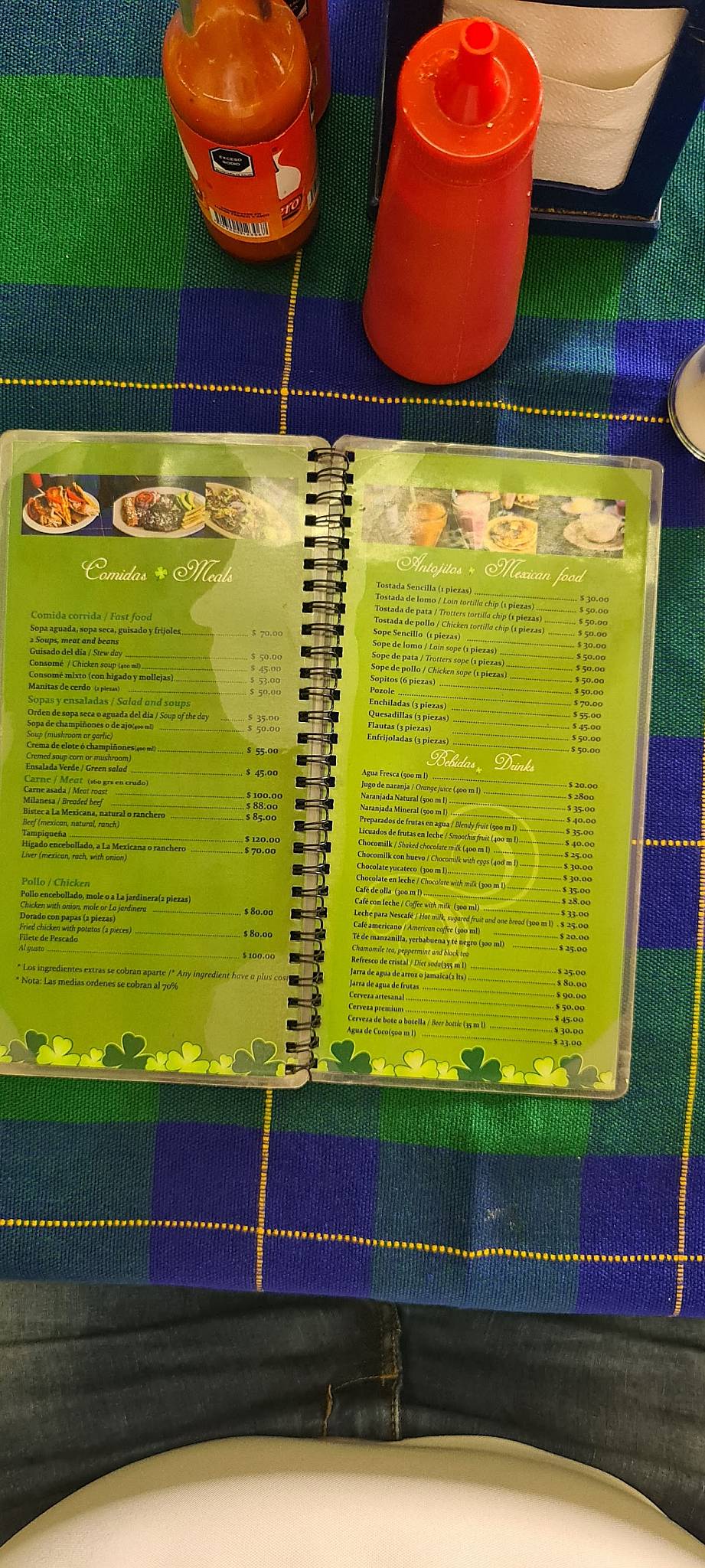 Carta del restaurante El Trebol, Colima, 16 del Septiembre 52