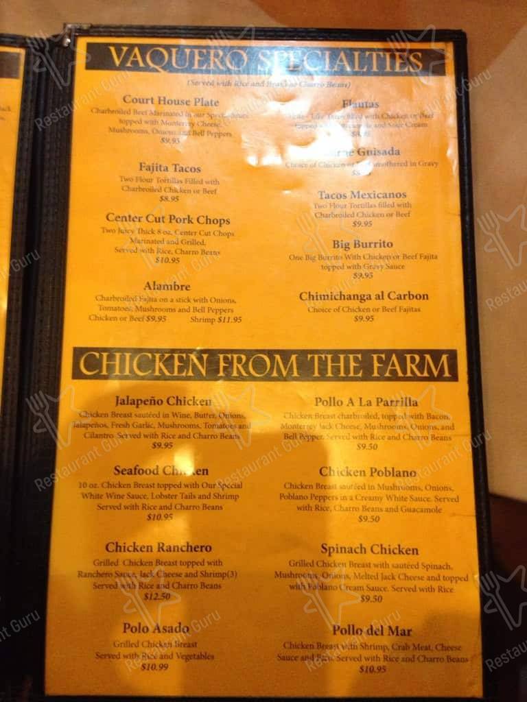 Menu at El Vaquero Mexican Restaurant, Hallettsville